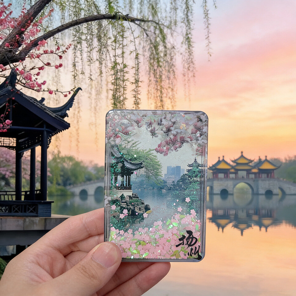 Акриловый магнит на холодильник с текучим песком, хит продаж в стиле Xiaohongshu, с изображением городских достопримечательностей и исторических мест, туристический.