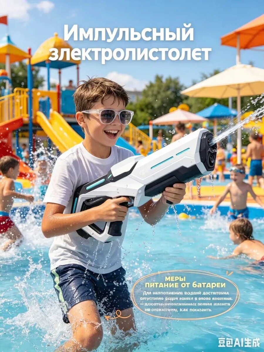 Электрический водомет с автозабором воды, премиум-бластер, красный, объем 350