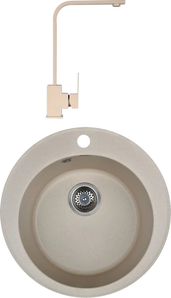 Комплект Мойка Wisent MWR510-30 50x50, крем, искусственный гранит / Смеситель WP49-098-6-30 крем, крем