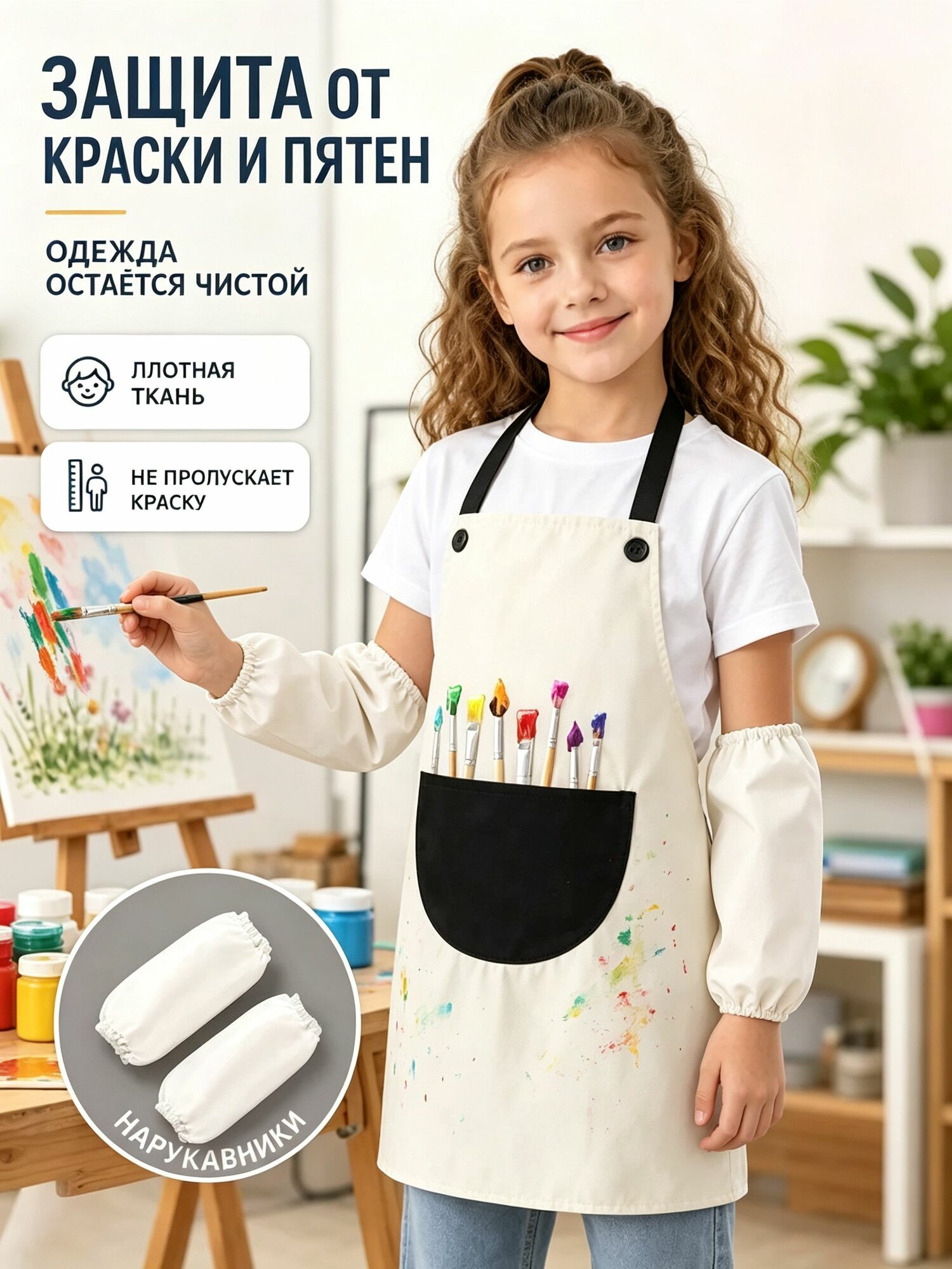 Фартук с нарукавниками для творчества и труда, водонепроницаемый, для девочек, школьный набор для рисования и рукоделия,80-150-