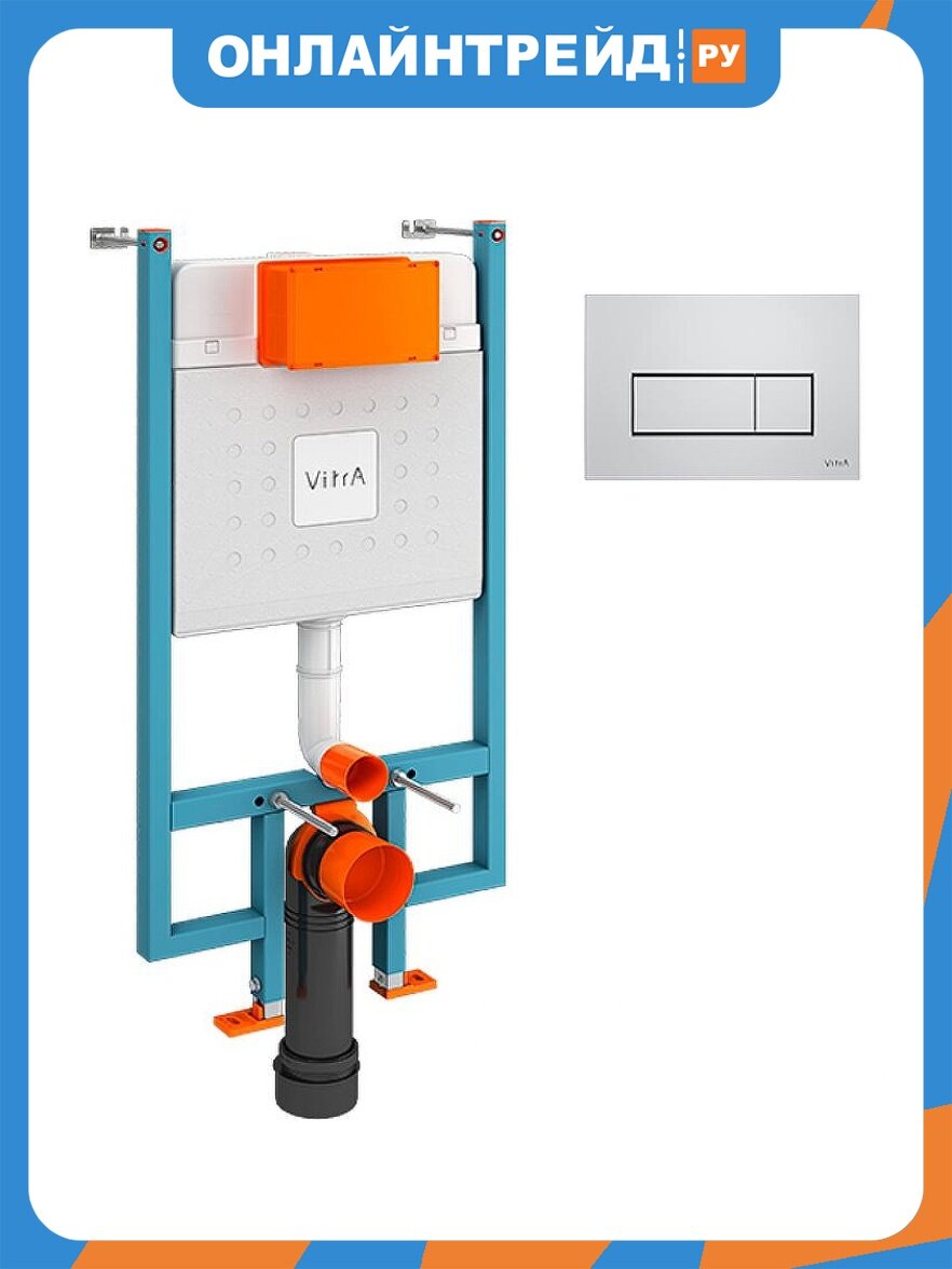 Инсталляция Vitra 800-1875 Core 738-5800-01 и панель смыва Root S 740-2380 цвет глянц хром, 3/6 л, глубина установки 8 см. Все крепежи в комплекте