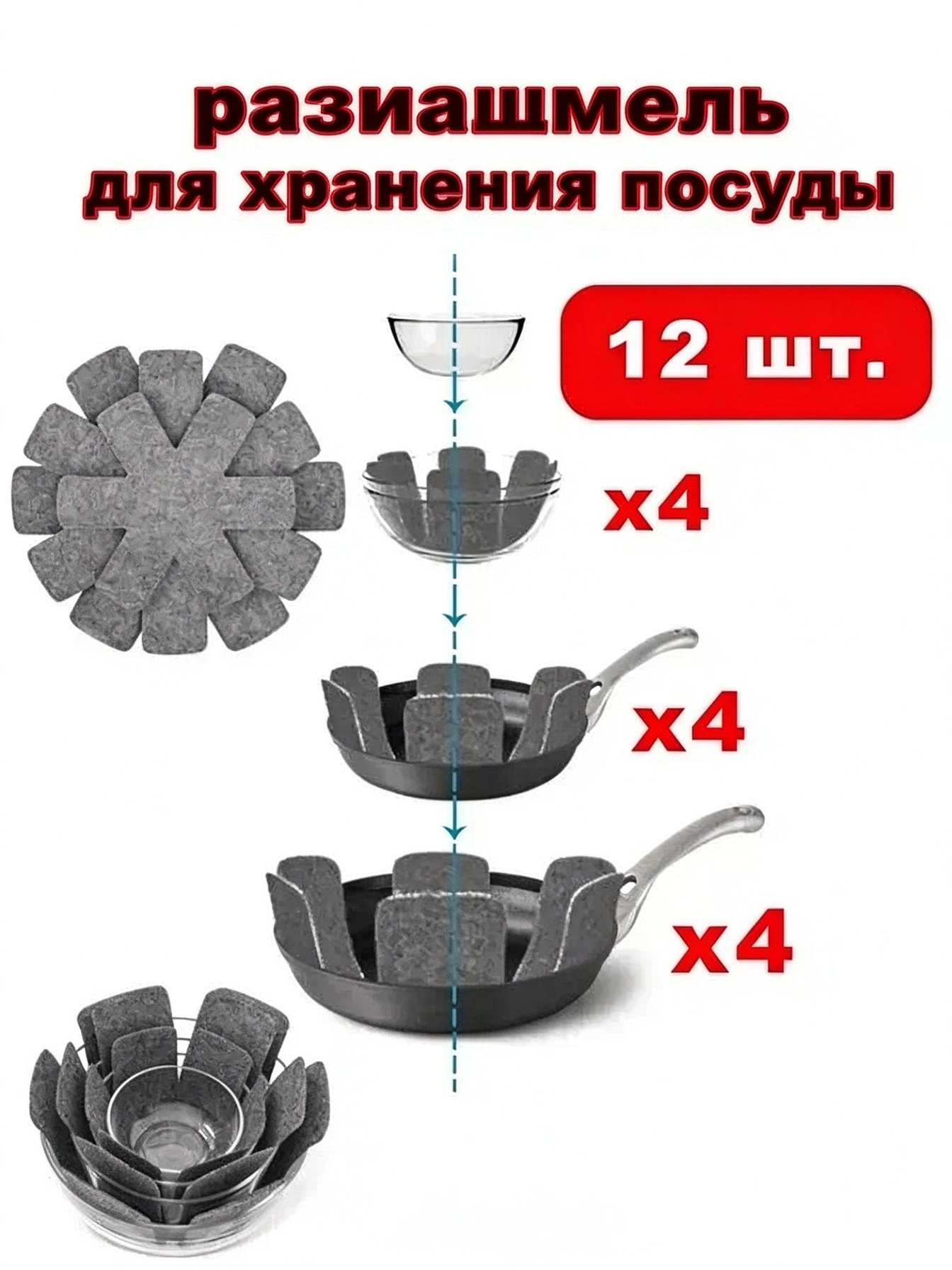 Вкладыш для хранения посуды 38 см х 38 см, 12 шт органайзер разделитель лоток для ящика