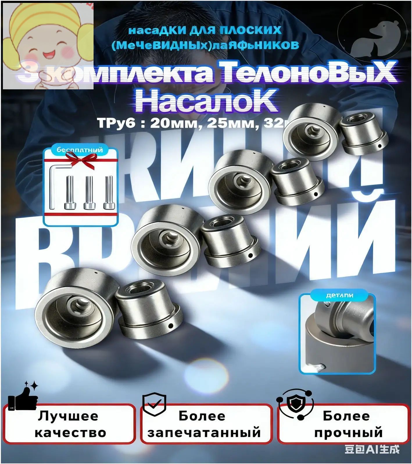 Насадки для паяльника труб 40 мм. Тефлоновые матрицы для полипропилена, набор для плоского паяльника 1 шт.