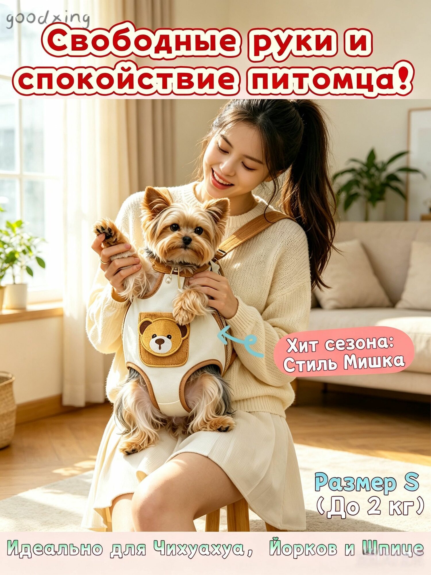 Рюкзак-переноска для собак и кошек DONOYOYO с милым принтом мишки, слинг кенгуру для животных, 6 размеров, S