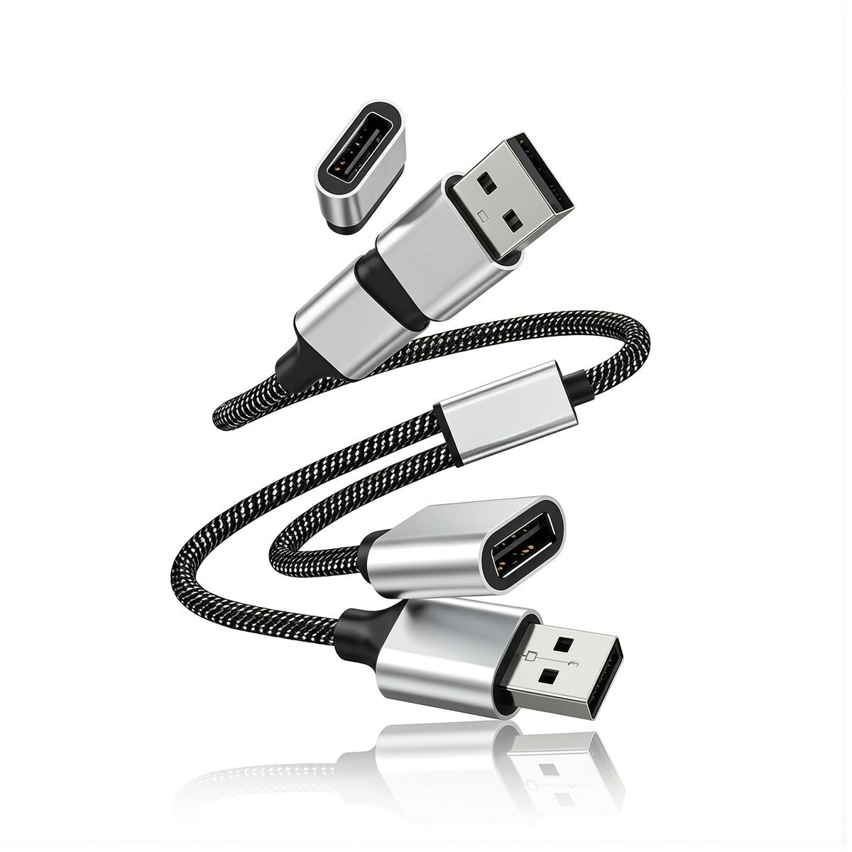 USB хаб разветвитель 0.25 метра с оплеткой нейлон 2 порта для ноутбука автомобиля передача данных и зарядка одновременно, 0.25 м, зарядка и передача данных, USB → 2 порта USB
