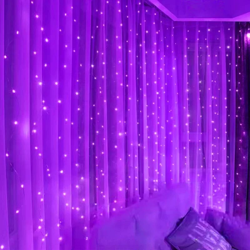 USB LED Гирлянда для штор PHLSPH Фиолетовый, Purple Light, USB-6Mx2M 400LEDs