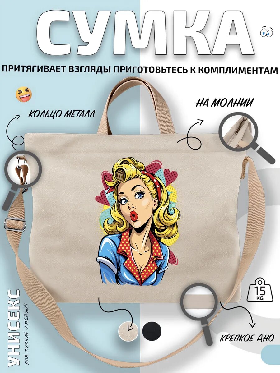 Сумка шоппер  Девушка поп-арт мультфильм