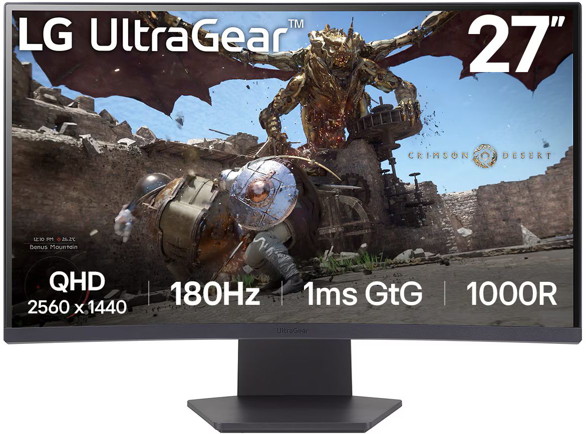 LG 27" Монитор 27GS60QC-B (27GS60QC-B), VA, 2560x1440 2K, 180 Гц, Изогнутый экран, черный