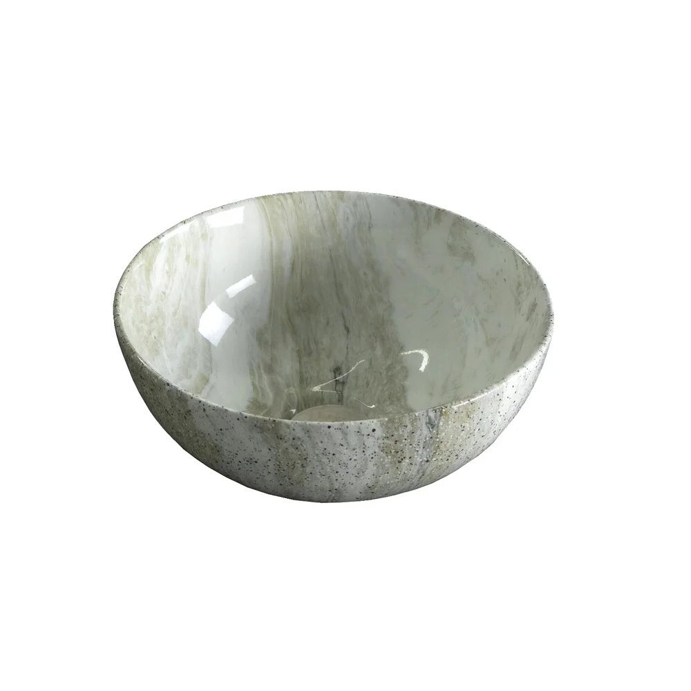 Накладная раковина GID Esfera Mnc487 32 накладная, без отверстия под смеситель, фаянсовая, с донным клапаном, круглая, раковина для ванной, серая, глянцевая