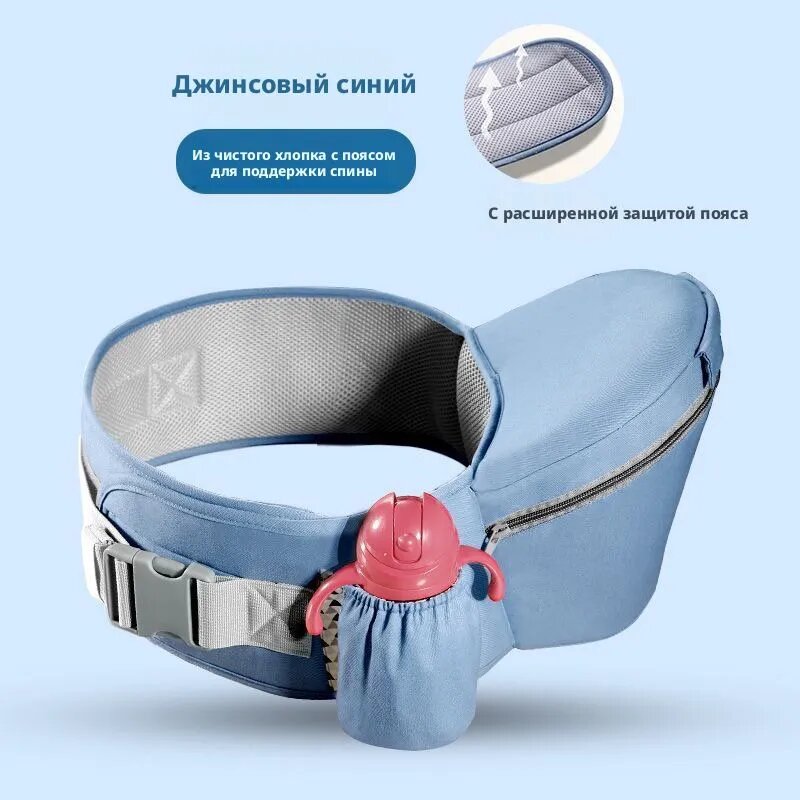 Переноска-рюкзак Qingu для детей с муфтой и карманом, джинсово-синяя