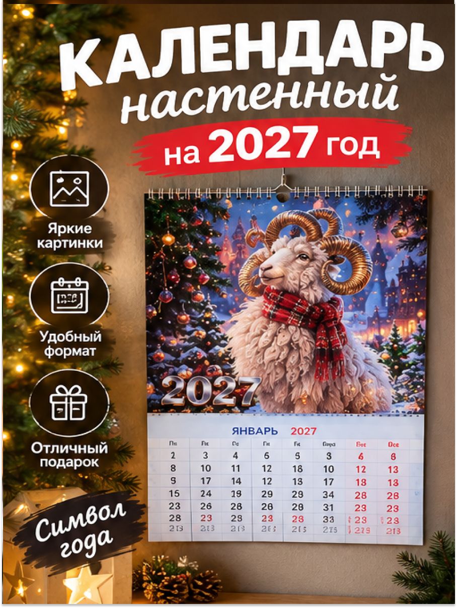 Календарь на 2027 год с символом года козы/овцы