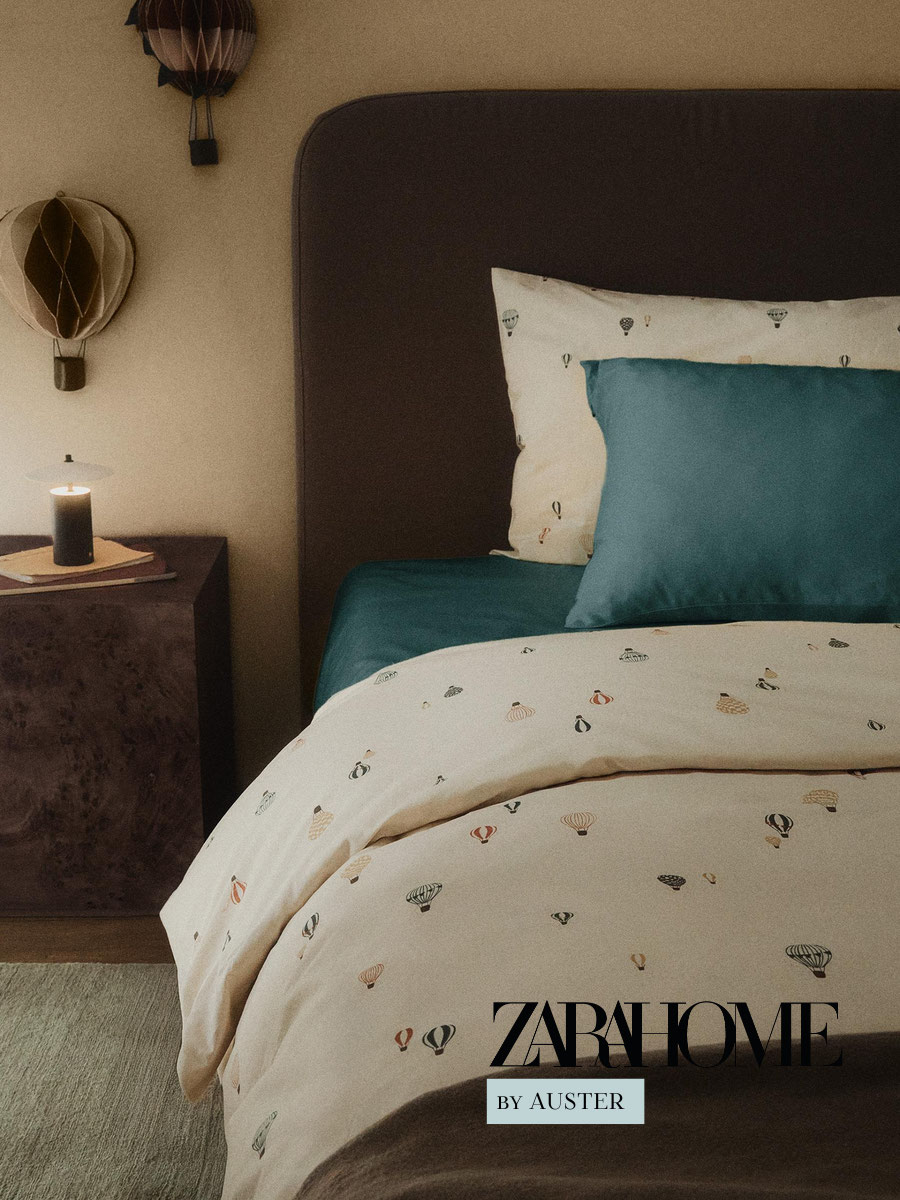 ZARA HOME Пододеяльник 150x220 см хлопок, на пуговицах, слоновая кость, темно-синий детский-