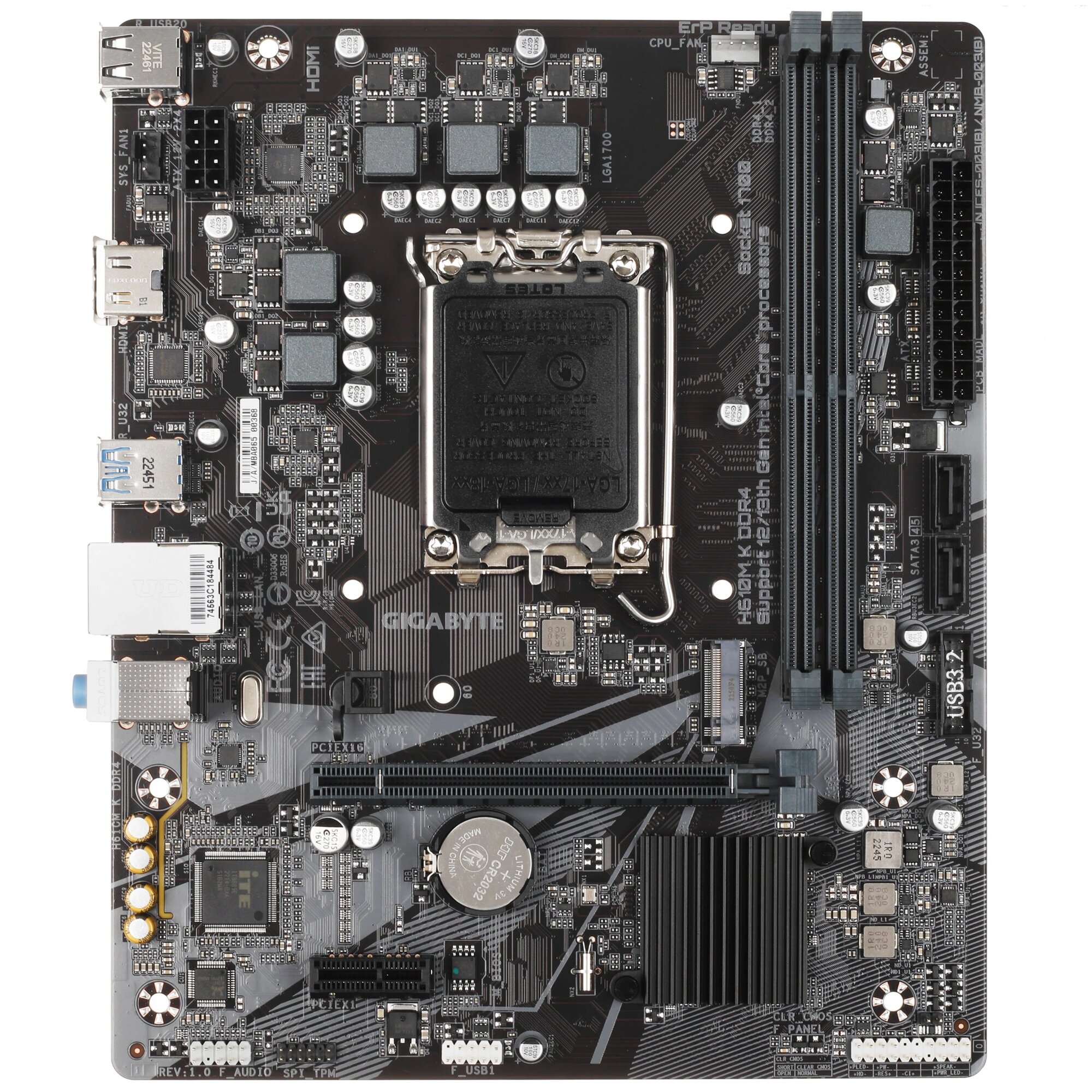 Материнская плата Gigabyte H610M K,2 х DDR4, microATX, HDMI, LGA 1700, Realtek, черный