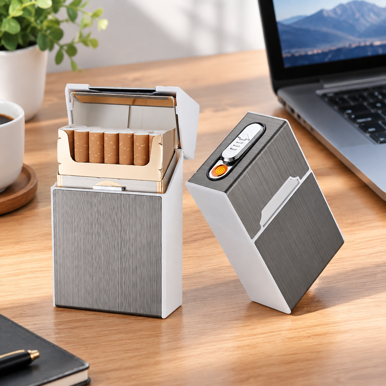 Портсигар металлический с USB зажигалкой, на магните, цвет серебро, 10х6х3 см, FatCat (Цвет товара: серебристый; Объем: 0.18 л)