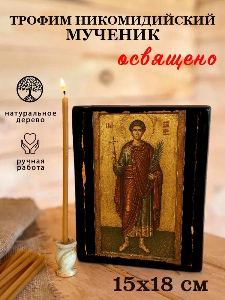 Икона Трофим Никомидийский, на дереве, 15×18 см, освящённая, ручная работа