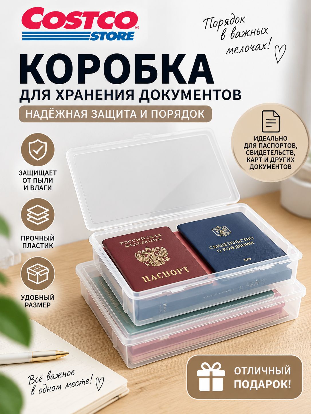 Ящик для хранения длина 30 см, ширина 20 см, высота 6 см, 1 шт, abs пластик, прозрачный