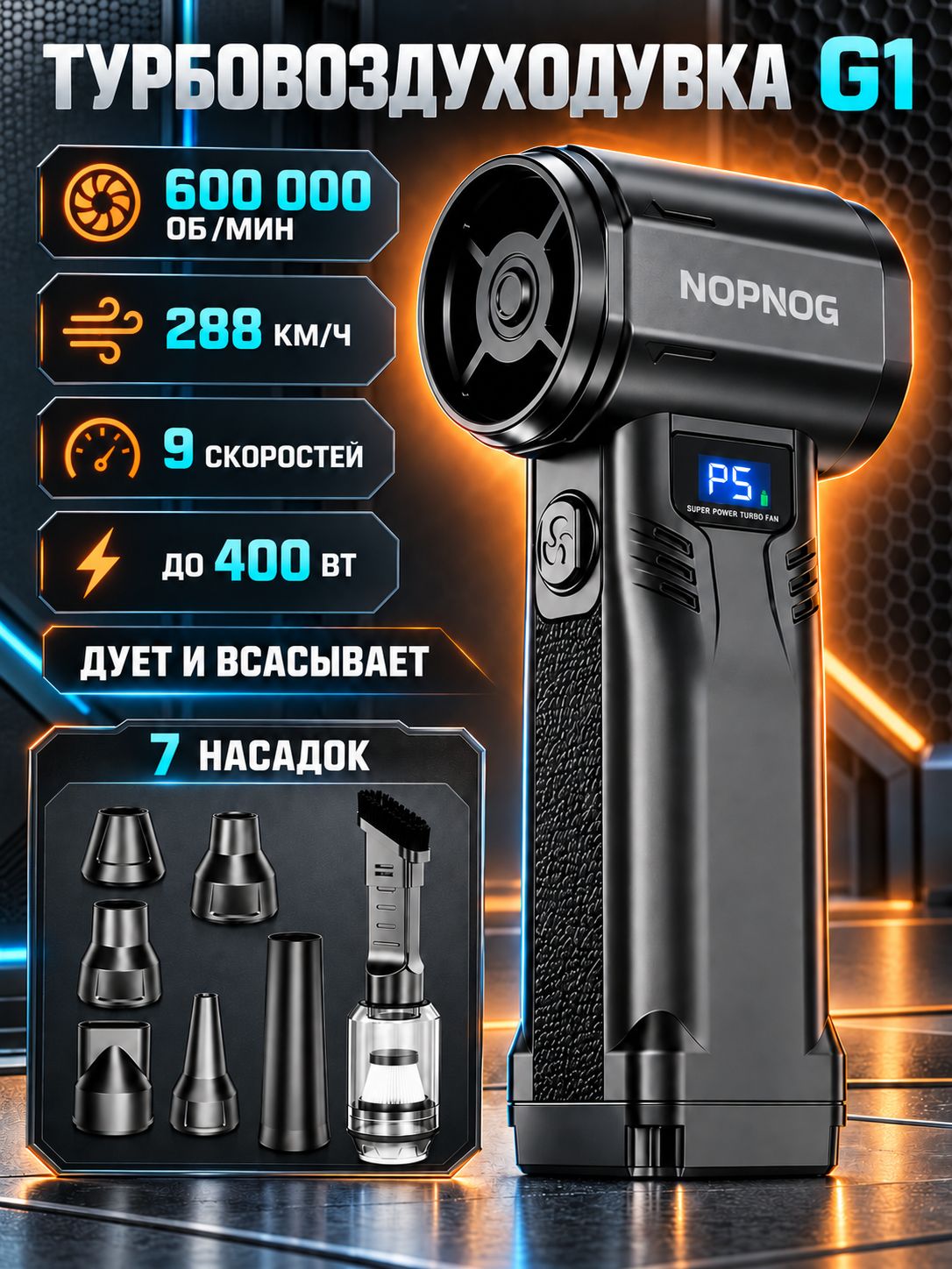 Воздуходувка аккумуляторная турбо, 600000 об/мин, 9 скоростей, мощный ручной мини-вентилятор для уборки и продувки техники