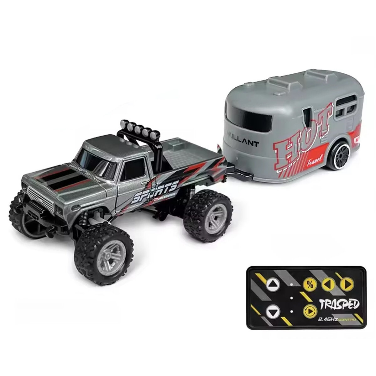 Радиоуправляемый внедорожник HB 666 Минитрак с прицепом 2WD RTR масштаб 1:64 2.4G - HG4-80-GREY