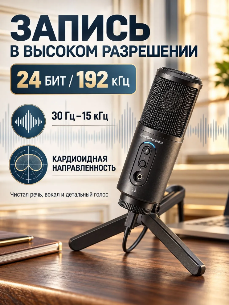 Микрофон Audio-Technica ATR2500x-USB кардиоидный конденсаторный микрофон с цифровым USB-выходом, проводной, черный