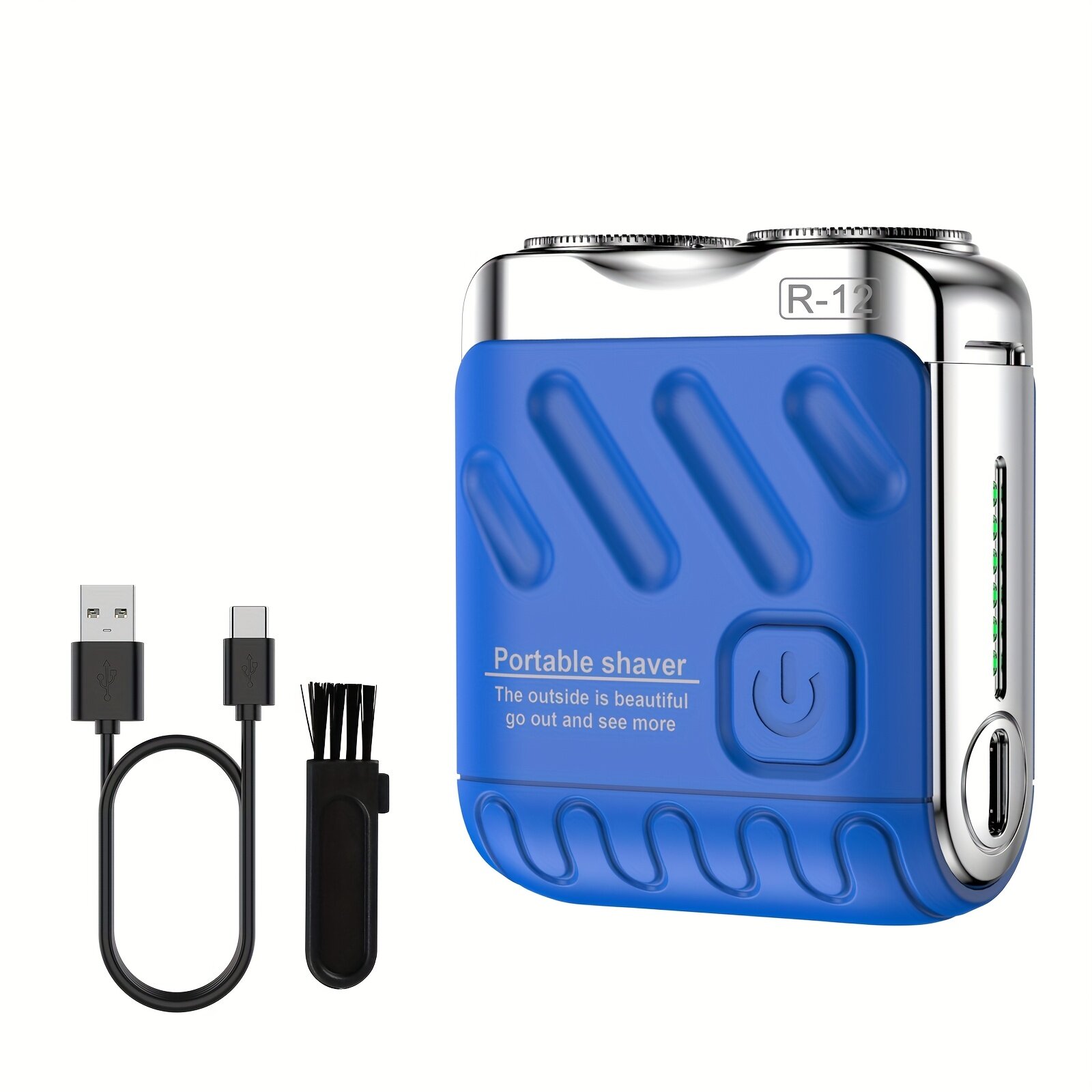 Мини-электробритва портативная мужская с двумя плавающими лезвиями, USB-зарядка, цвет: синий