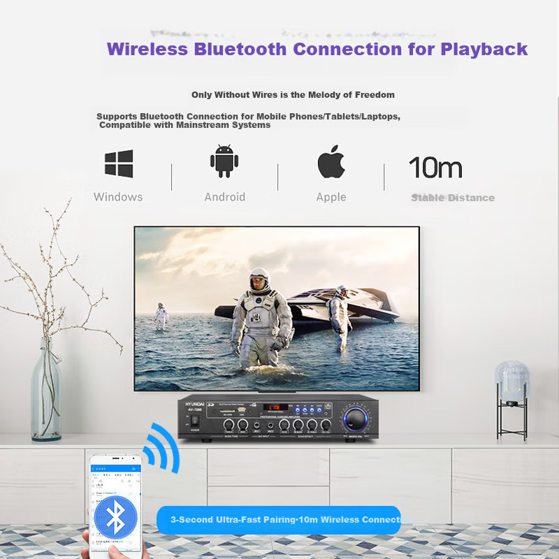 HYUNDAI AV-729S Фиксированный импеданс Bluetooth-усилитель 2.0-канальный домашний кинотеатр Стиль：2.0-канальный