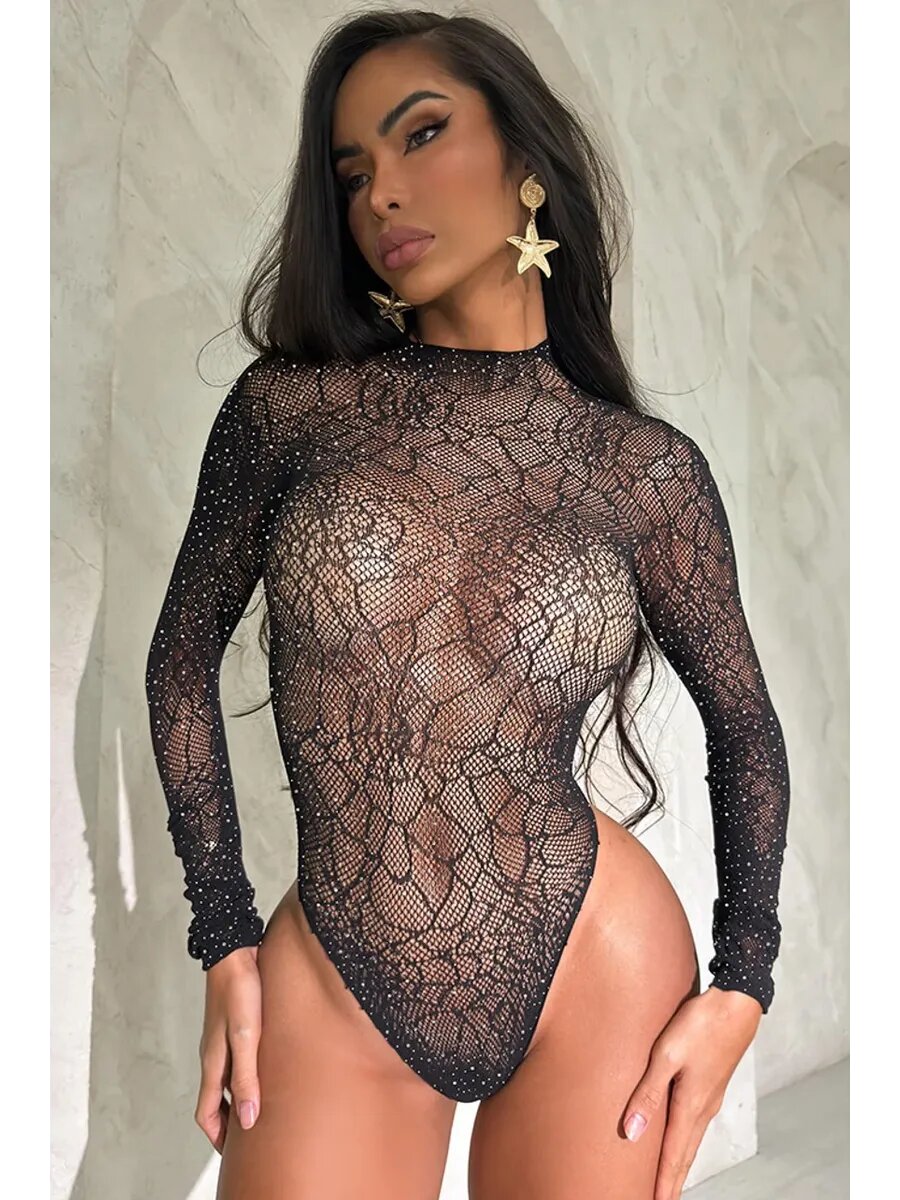 Боди Love Lunetta "Diamond Night", женское, кружевное, эластичное, с ажурными узорами, черное