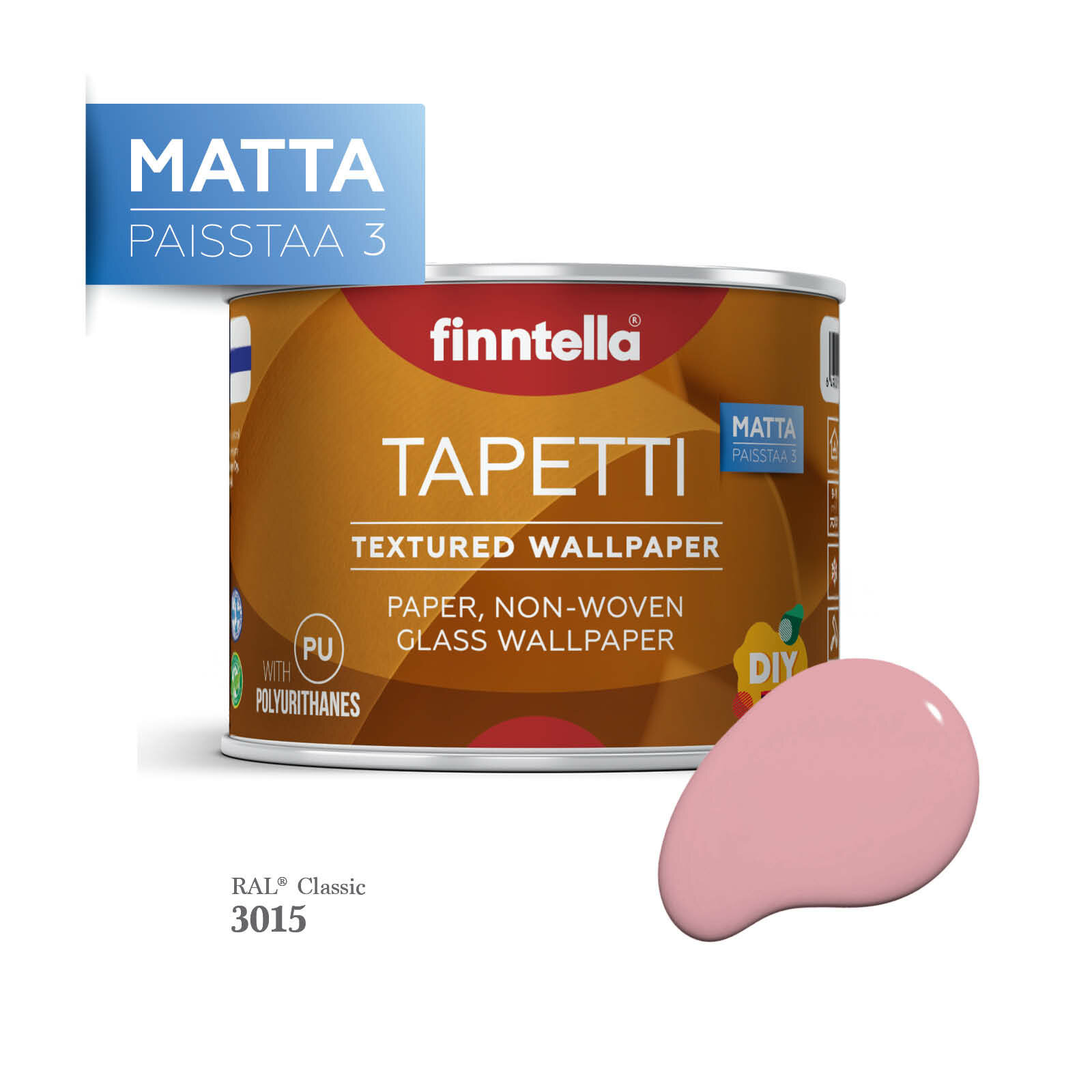 Матовая краска для обоев под окраску TAPETTI Matta FINNTELLA, Цвет RAL 3015 Светло-розовый (Light pink), 0,45л