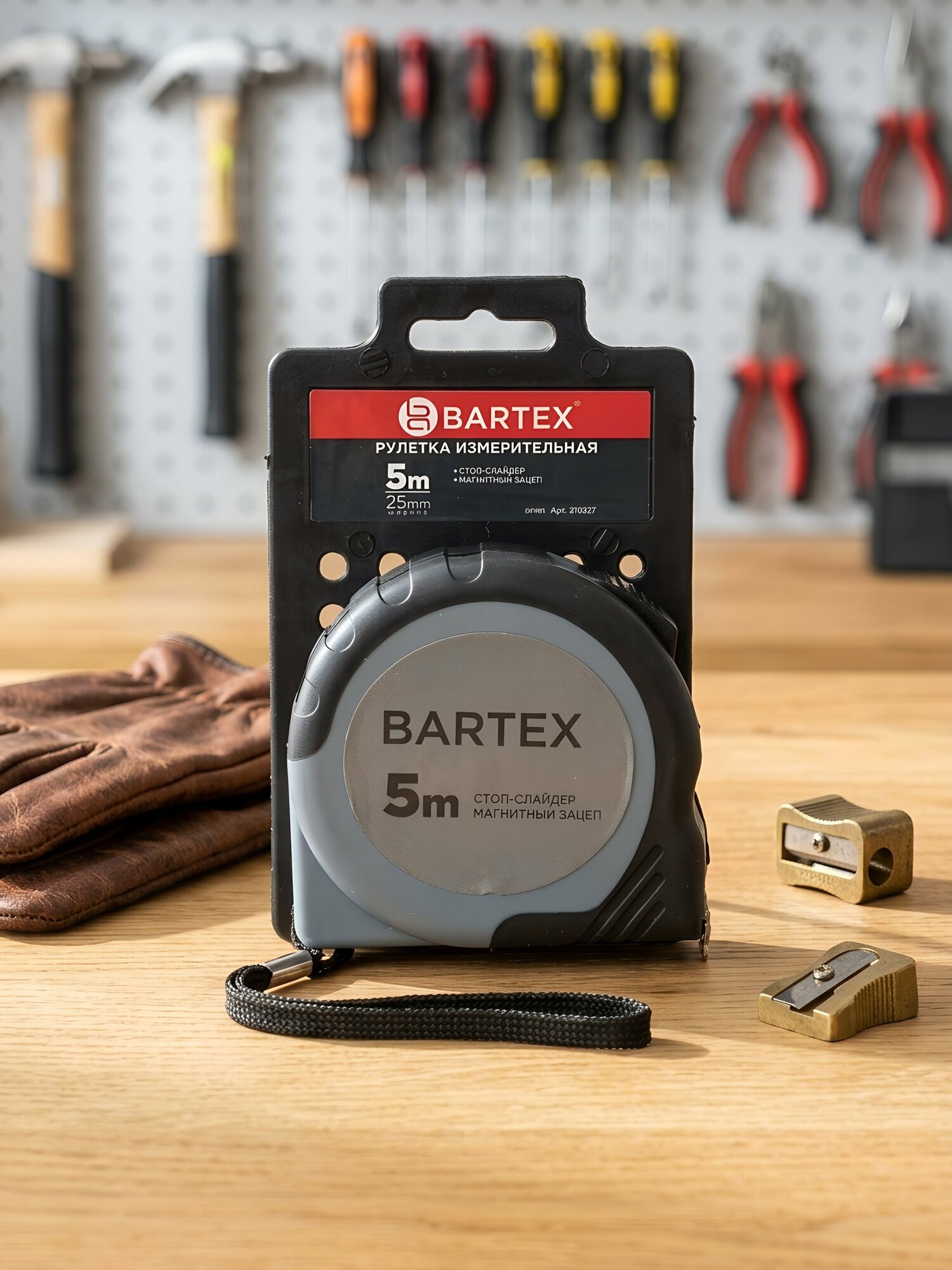 Рулетка 5 м, обрезиненный пластик, магнитная, 25 мм, с фиксатором, Bartex, 15G-5025, JB 87