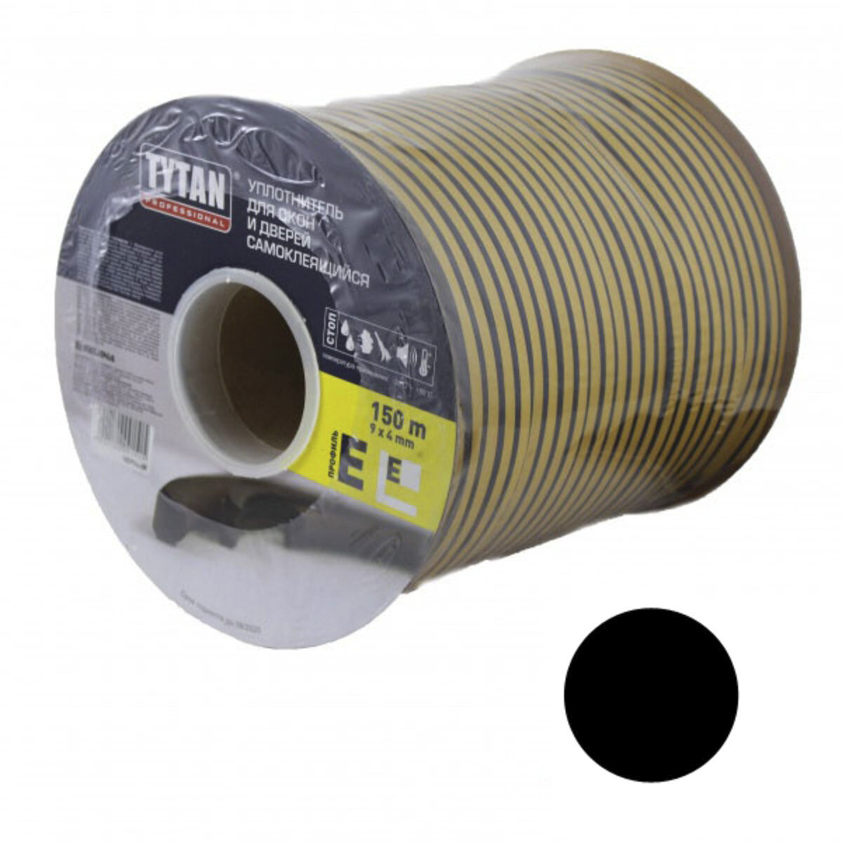 Уплотнитель для окон E 150m x 9mm x 4mm, черный, TYTAN Professional