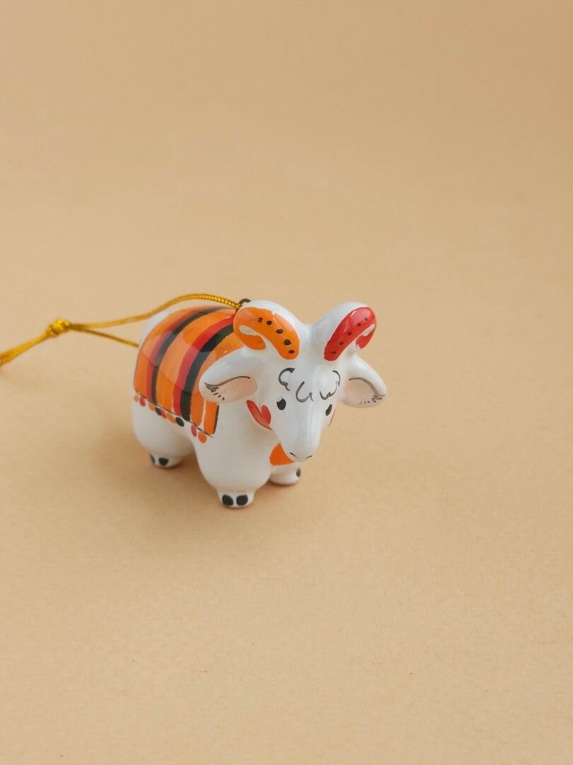 Ёлочная игрушка "Барашек". Ярославская майолика. Керамика ручной работы. Сделано в России.