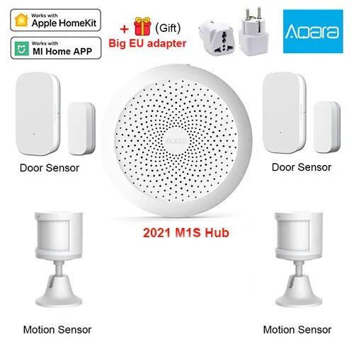 Aqara M1S Hub Gateway Наборы умного дома Zigbee Датчики температуры, двери, движения, дыма Удаленный контроль Работает с приложением Xiaomi HomeKit - как на картинке DB2