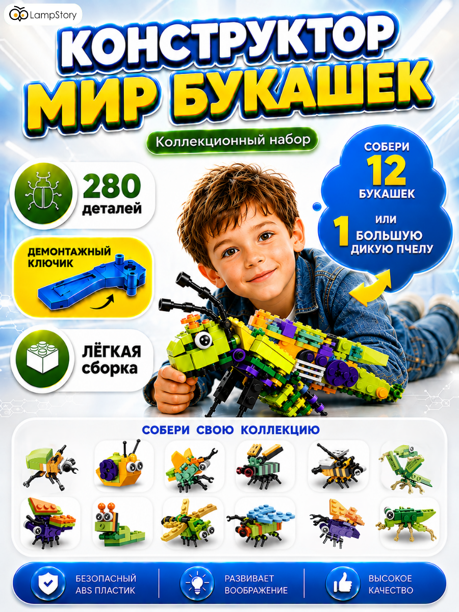 Конструктор детский Букашки пластиковый совместим с лего для мальчика и девочки