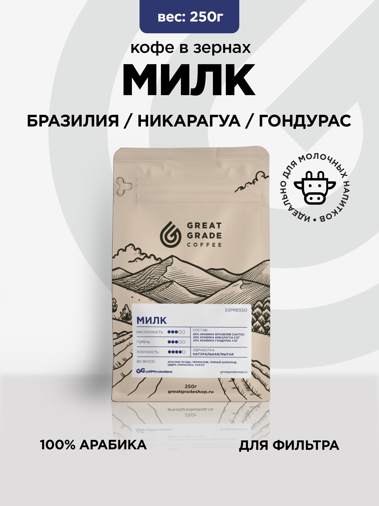 Кофе в зернах Милк Blend Great Grade Coffee, в зернах, 250 гр