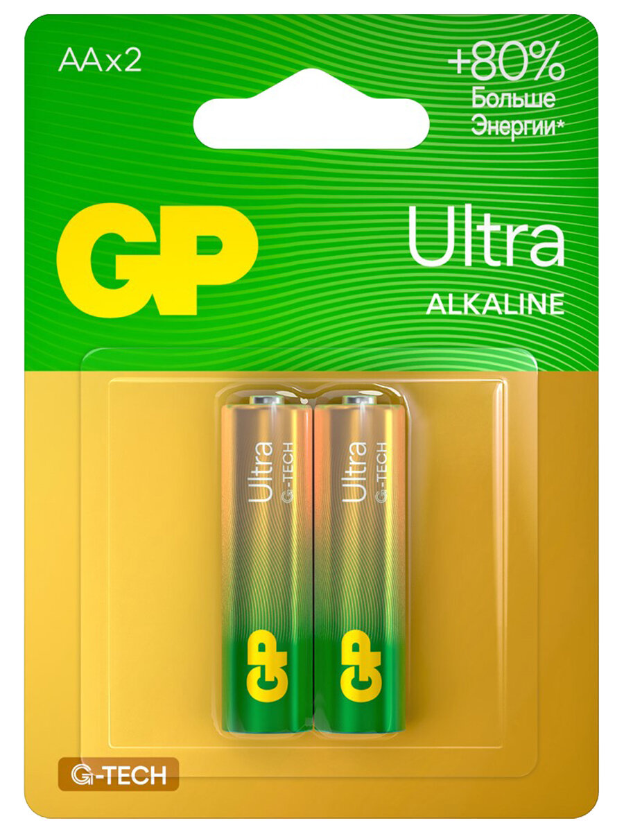 Батарейки алкалиновые GP Batteries Ultra LR6 AA 2штуки блистер