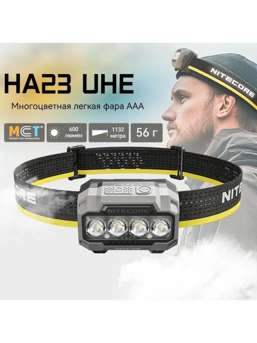 Легкий налобный фонарь Nitecore HA23‑UHE, 600 лм