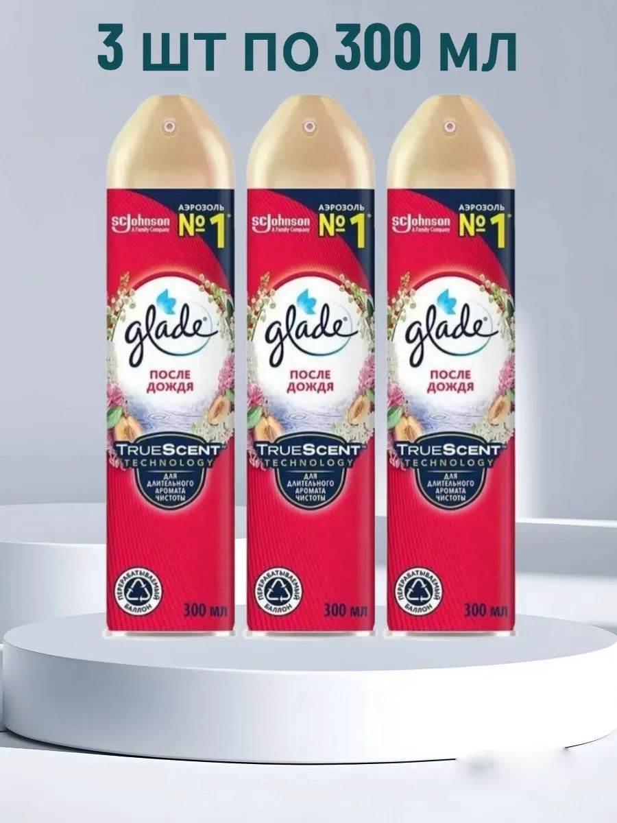 GLADE Освежитель После дождя 300 мл 3 шт, освежитель воздуха для дома, ароматизация помещений и поддержание свежести