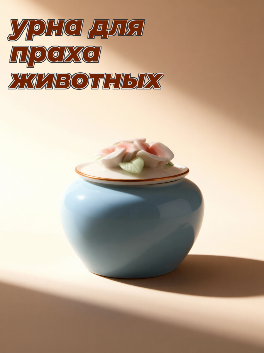 Керамическая урна для праха домашних животных светло-голубая для хранения