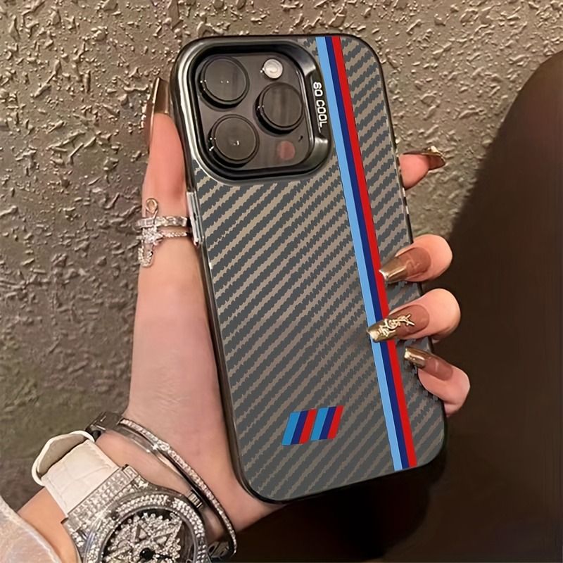 Чехол на Aйфон 13 Про / IPHONE 13 PRO чёрный с диагональным карбоновым узором и сине-красными