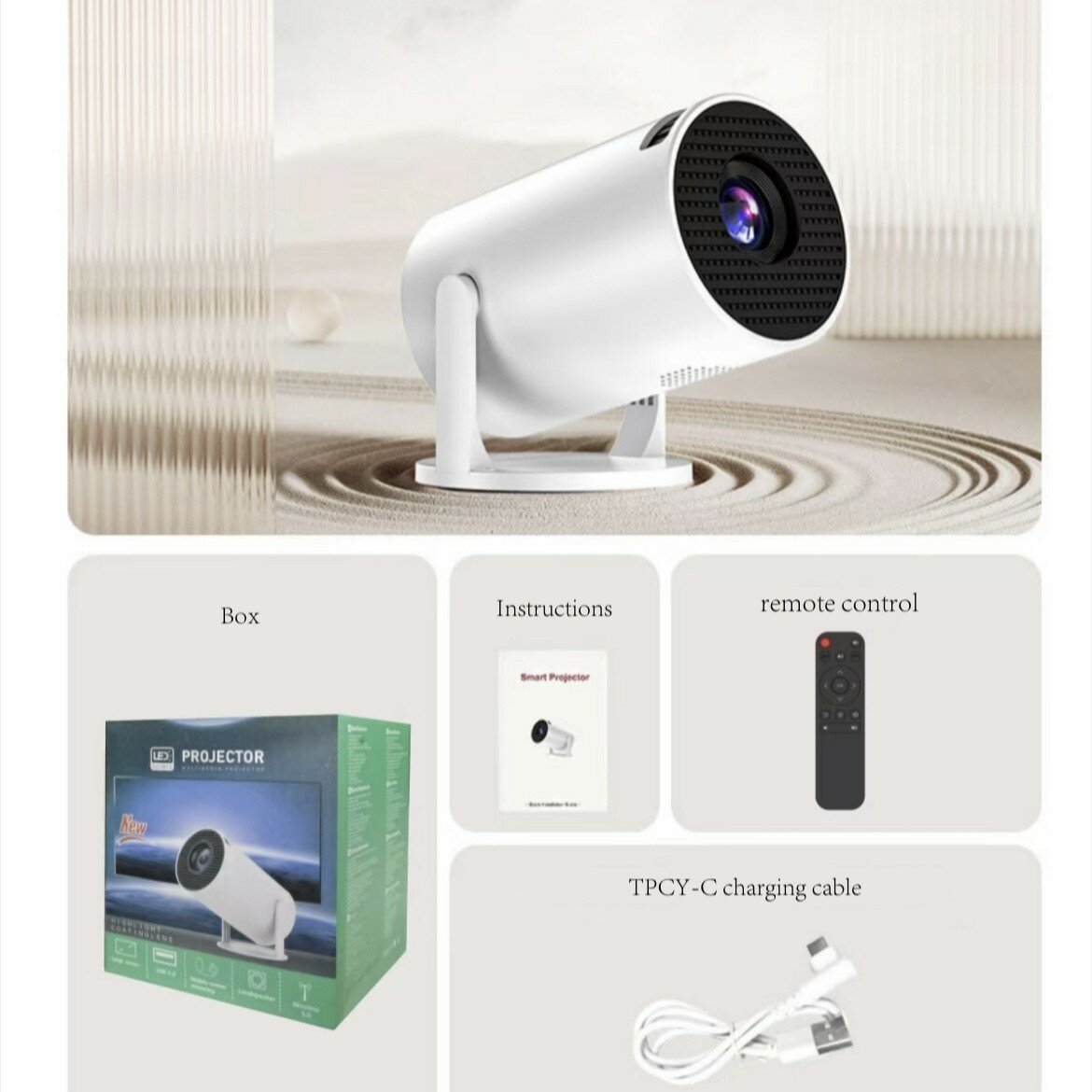 Портативный проектор HY300 Mini, беспроводная трансляция, 1080P/4K, для дома，Проводная версия