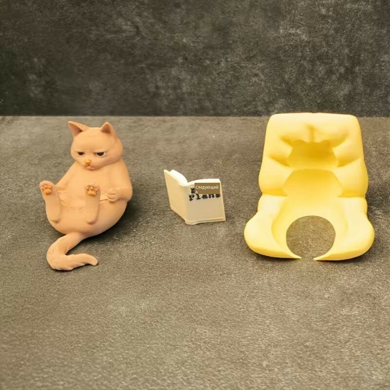 Новинка, 3D-печатная фигурка читающего кота — очаровательная декоративная статуэтка котика с книгой, оригинальный декор и подарок