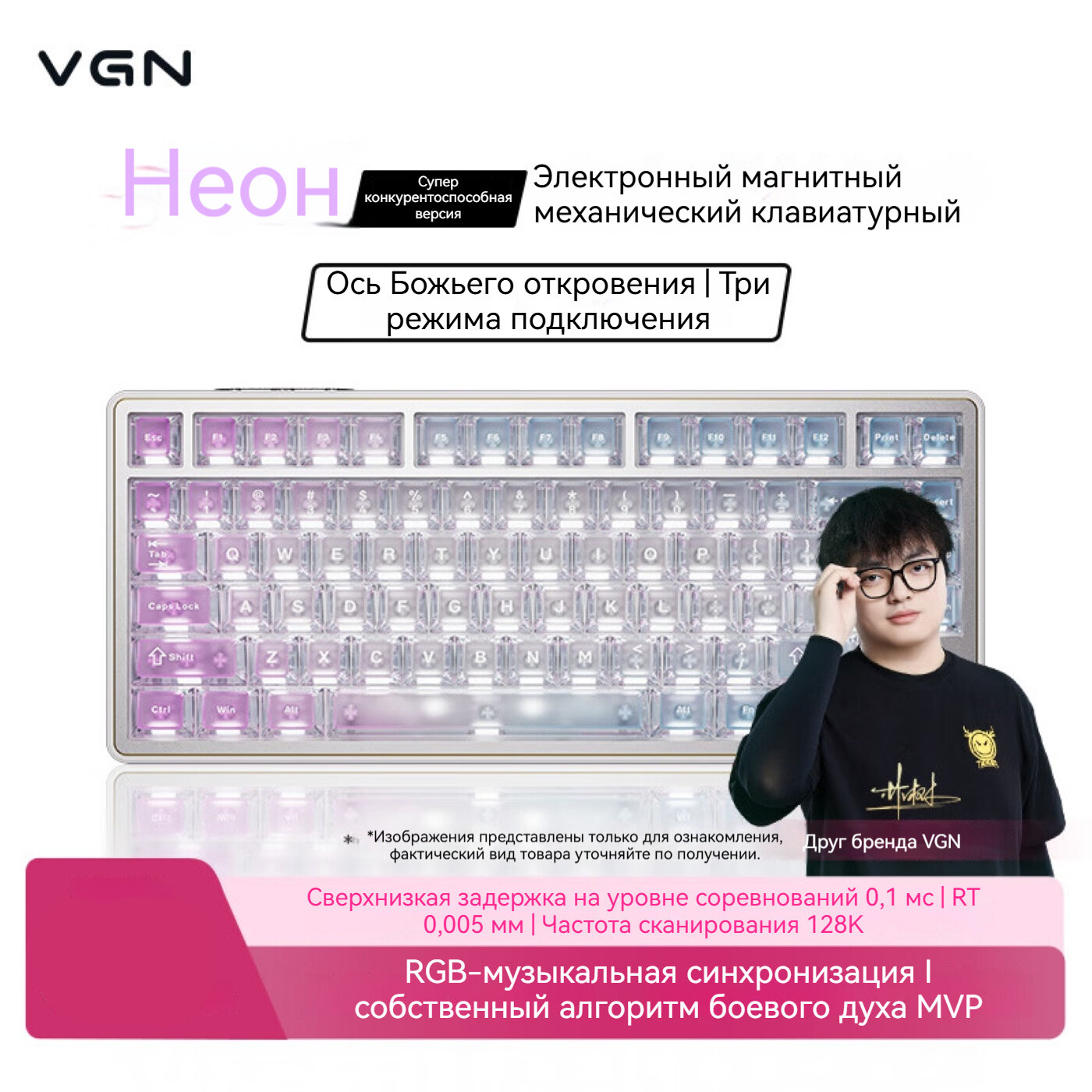 VGN, версия super neon, механическая клавиатура, 81 клавиша, трехрежимное подключение, магнитная ось, RGB-подсветка