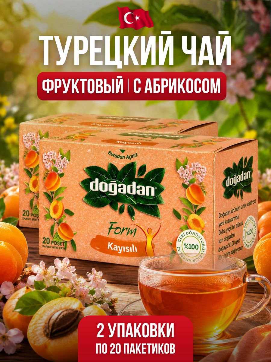 Чай травяной очищающий с абрикосом пакетированный 2 уп по 20 шт