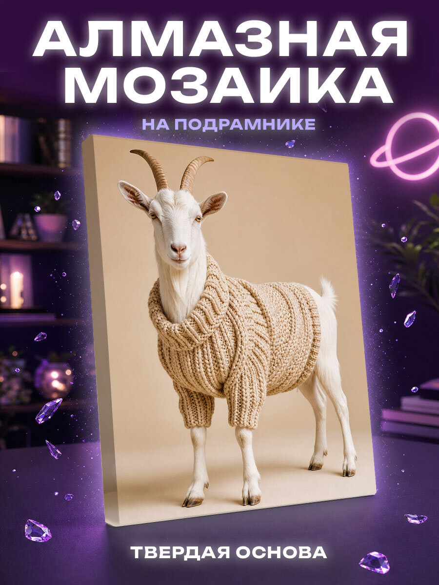 Алмазная мозаика Белая коза на подиуме