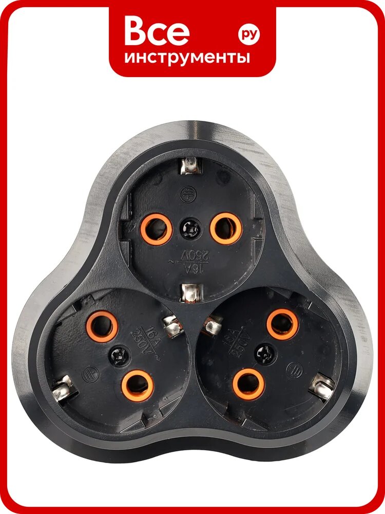 Разветвитель сетевой STEKKER 3-местный с/з ADP16-23-21, 250V, 16A, ABS пластик, черный, 50682