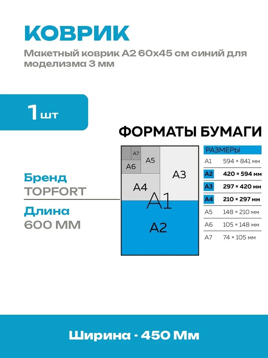 Коврик для резки А2 60х45 см самовосстанавливающийся синий