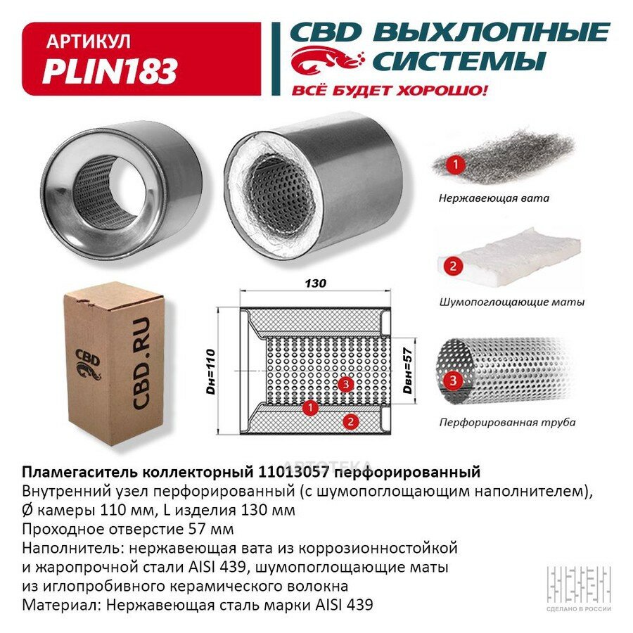 Пламегаситель коллекторный 11013057 перфорированный внутренний узел CBD PLIN183