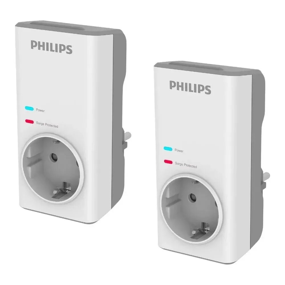 Philips CHP7010W Защитная Розетка от Перенапряжения, 1140 Джоуль, Бело-серая, 2 шт