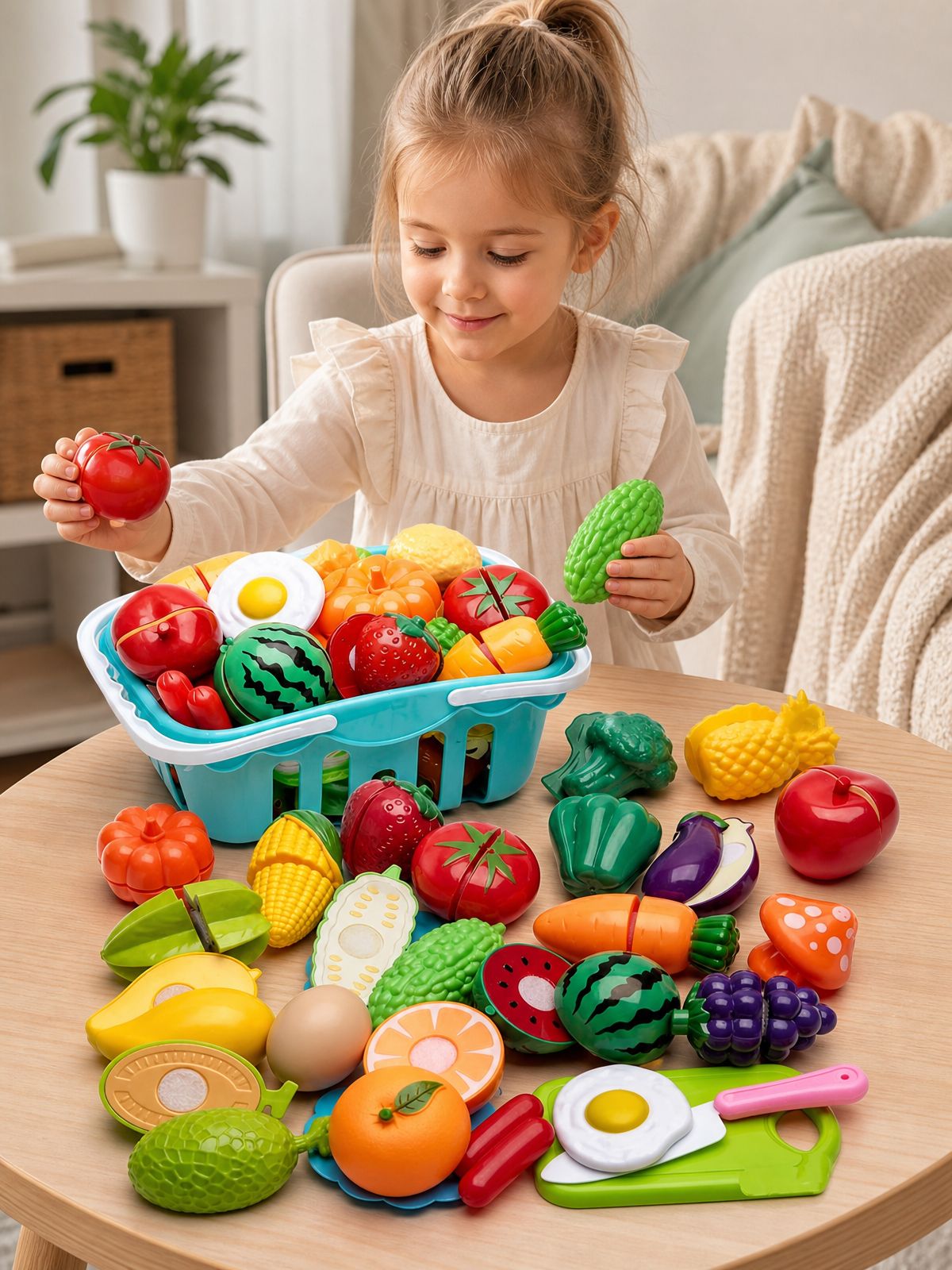Детский кухонный набор, игрушечная кухня с посудой и продуктами, набор для ролевых игр, овощи и фрукты для нарезки