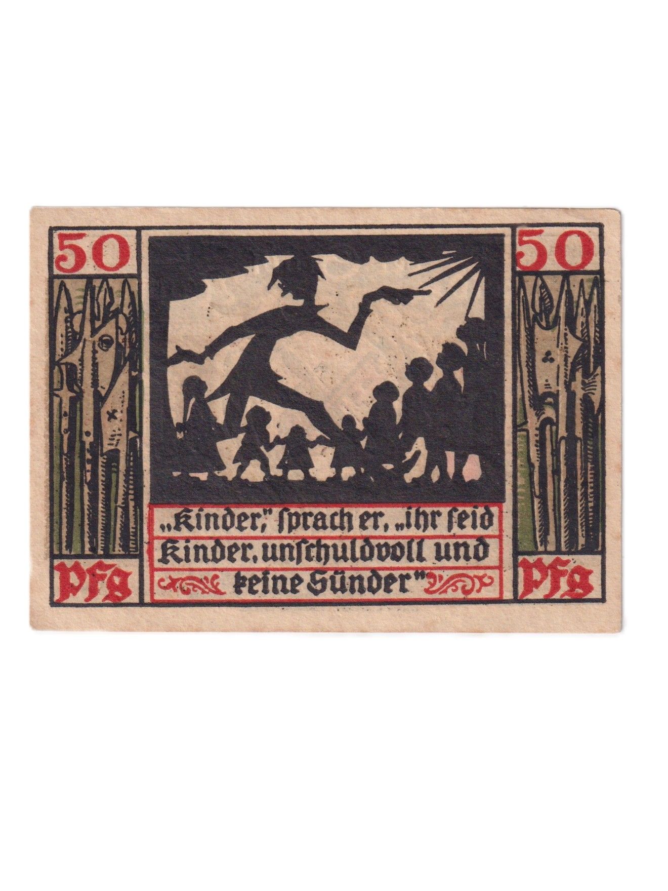 Подлинная банкнота 50 пфеннигов (Нотгельд города Наумбурга) 1920 года, Германия Спасение детей