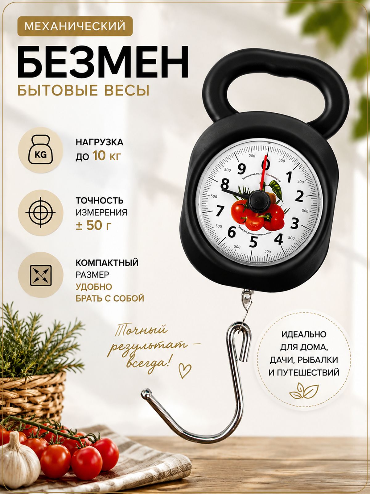 Весы бытовые (безмен) с пластиковой ручкой, до 10 кг